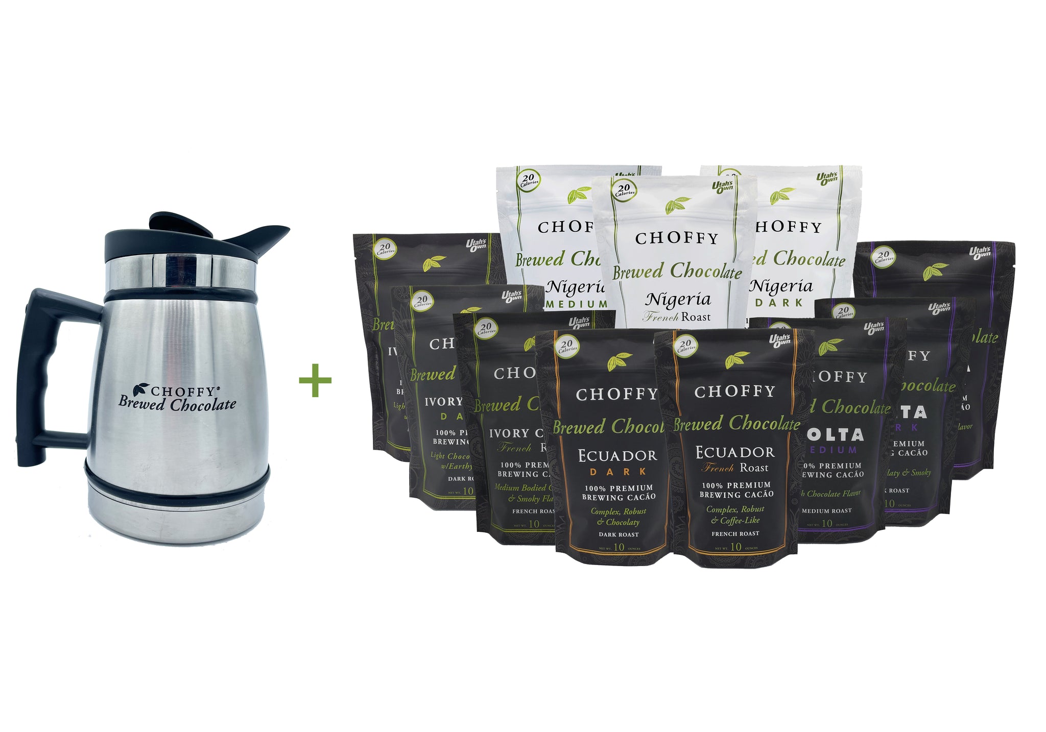Choffy Brewed Cacao - Ultimate Variety Set with a French Press